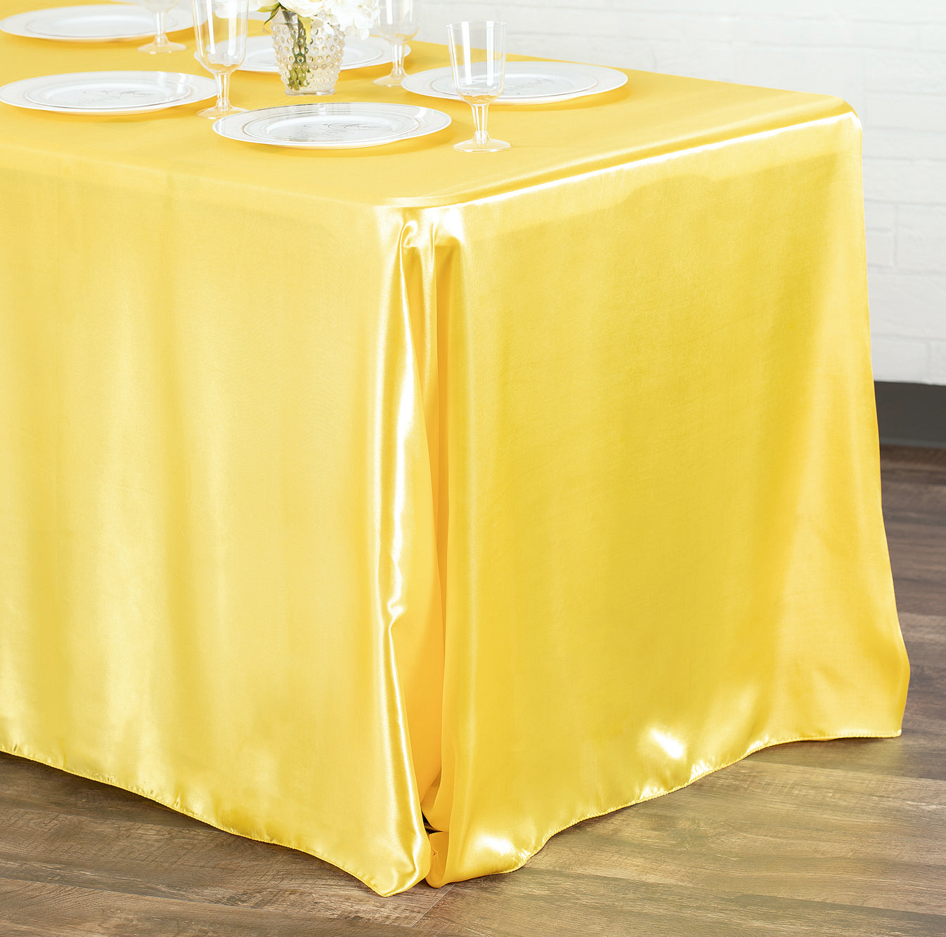 Satin Rectangular 90"x132" Tablecloth - Canary Yellow (Bright Yellow ...