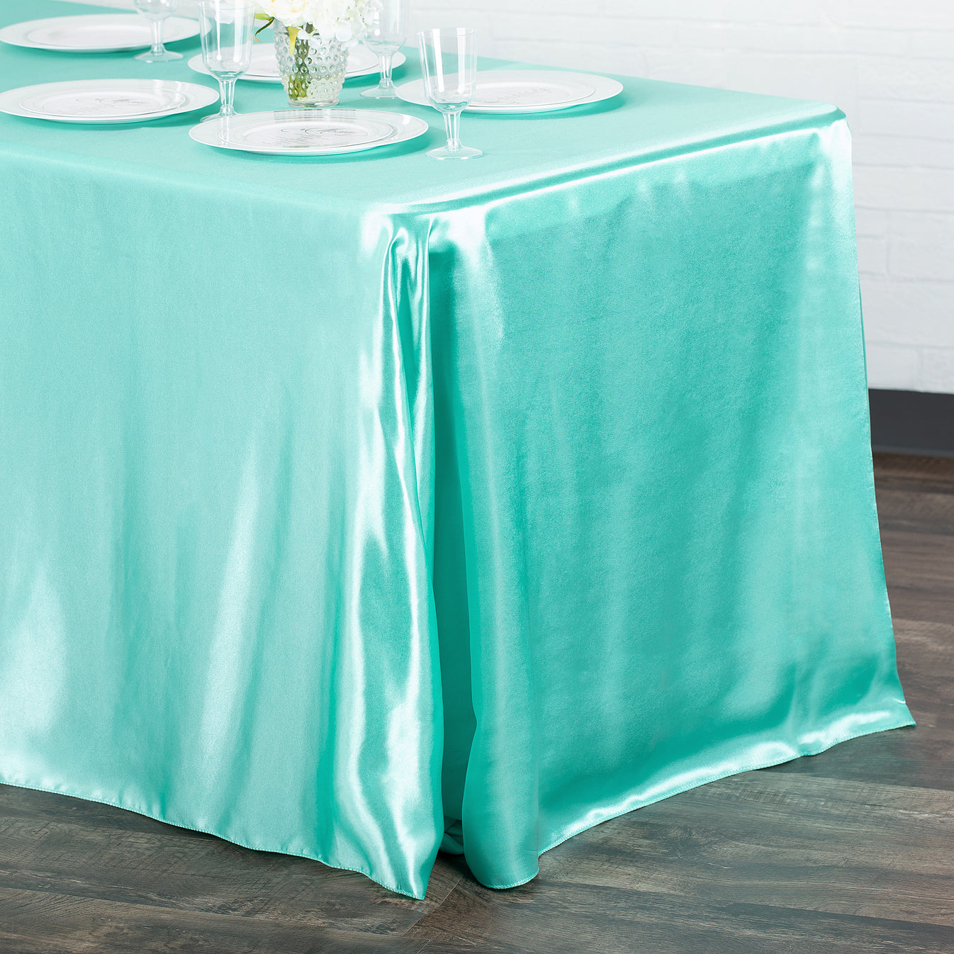 90"x156" Rectangular Satin Tablecloth - Light Turquoise - CV Linens™