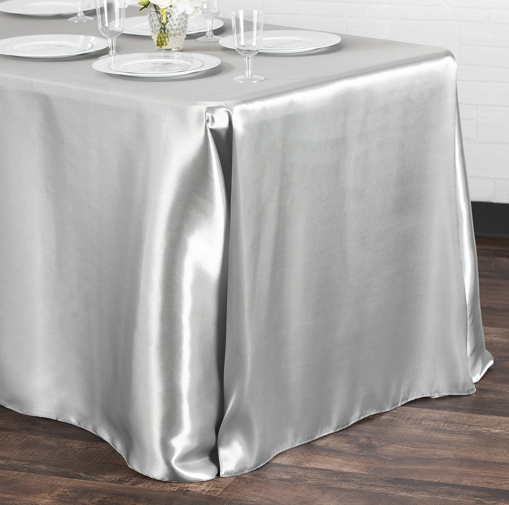 Satin Rectangular 90"x132" Tablecloth - Silver - CV Linens™