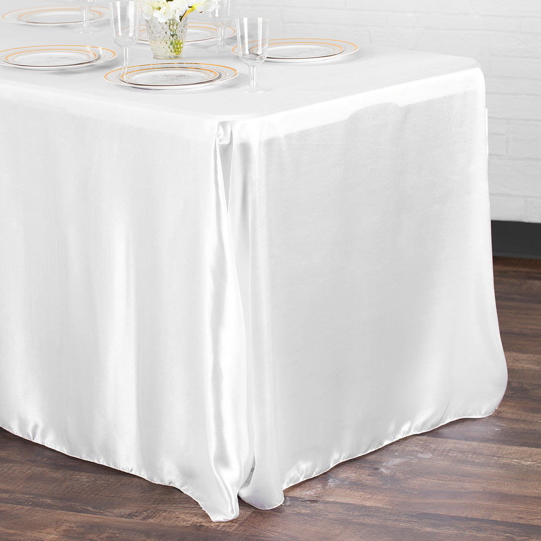 90"x156" Rectangular Satin Tablecloth - White - CV Linens™