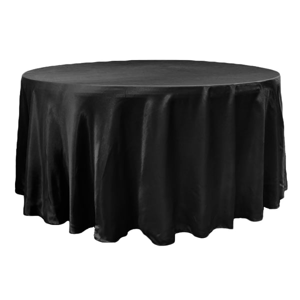 Satin 132 inch Round Tablecloth Black at CV Linens