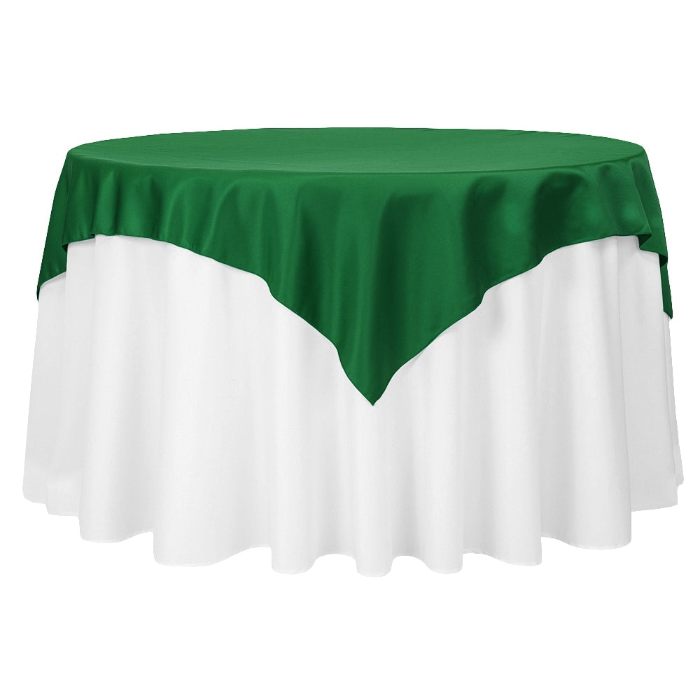 Square 54" Lamour Satin Table Overlay - Emerald Green - CV Linens™
