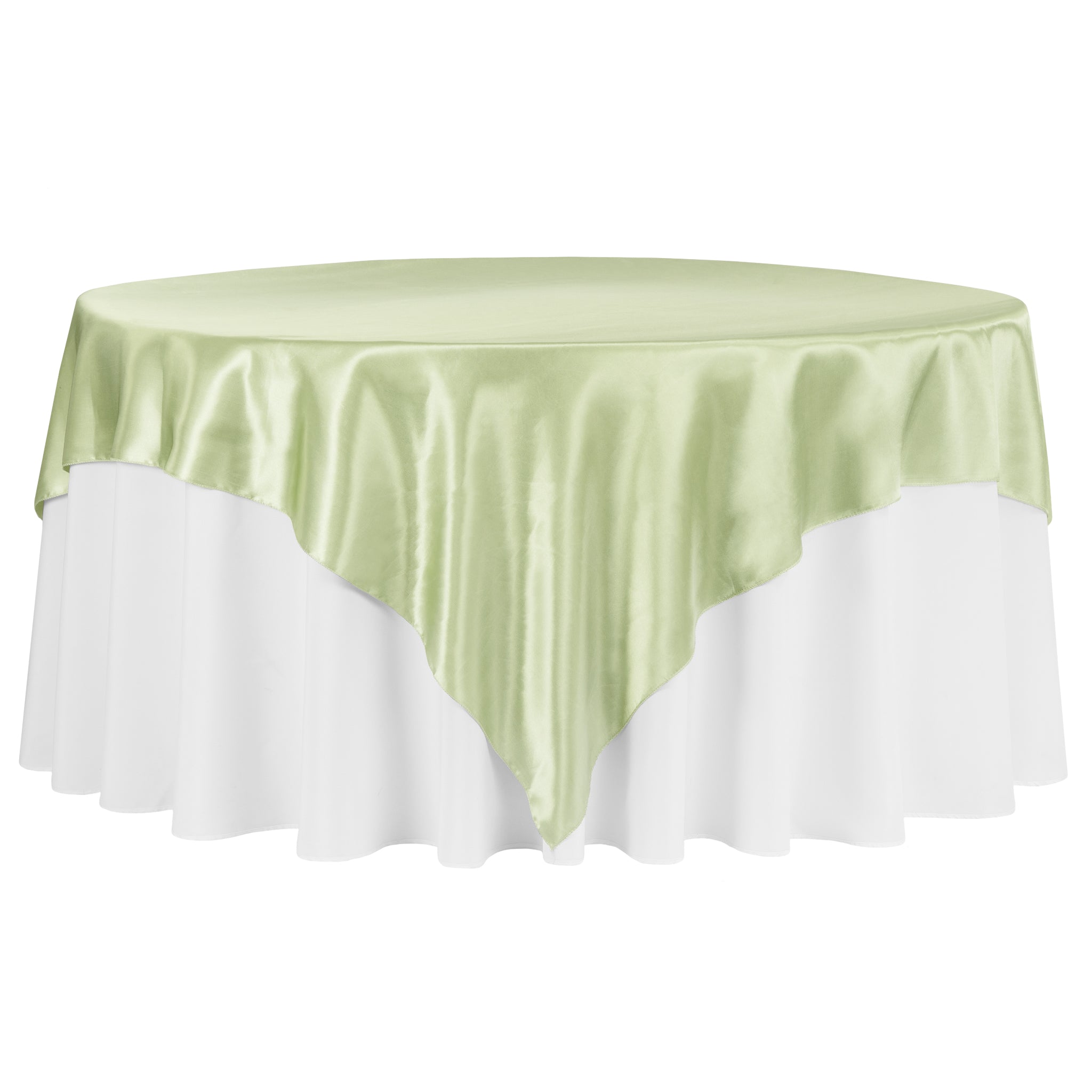 Square 90 inch SATIN Overlay Sage Green at CV Linens