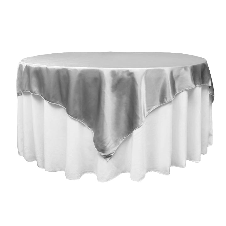 Square 72" Satin Table Overlay - Silver - CV Linens™