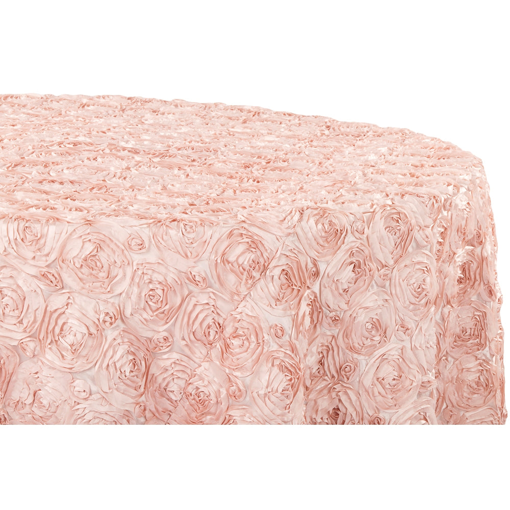 Wedding Rosette Satin 120" Round Tablecloth - Blush/Rose Gold– CV Linens