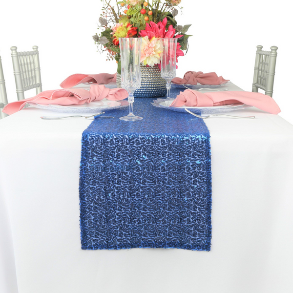 Glitz Sequin Mesh Net Table Runner 12"x108" - Royal Blue - CV Linens