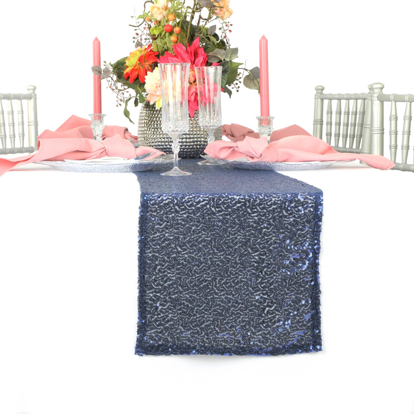 Glitz Sequin Mesh Net Table Runner 12"x108" - Navy Blue - CV Linens