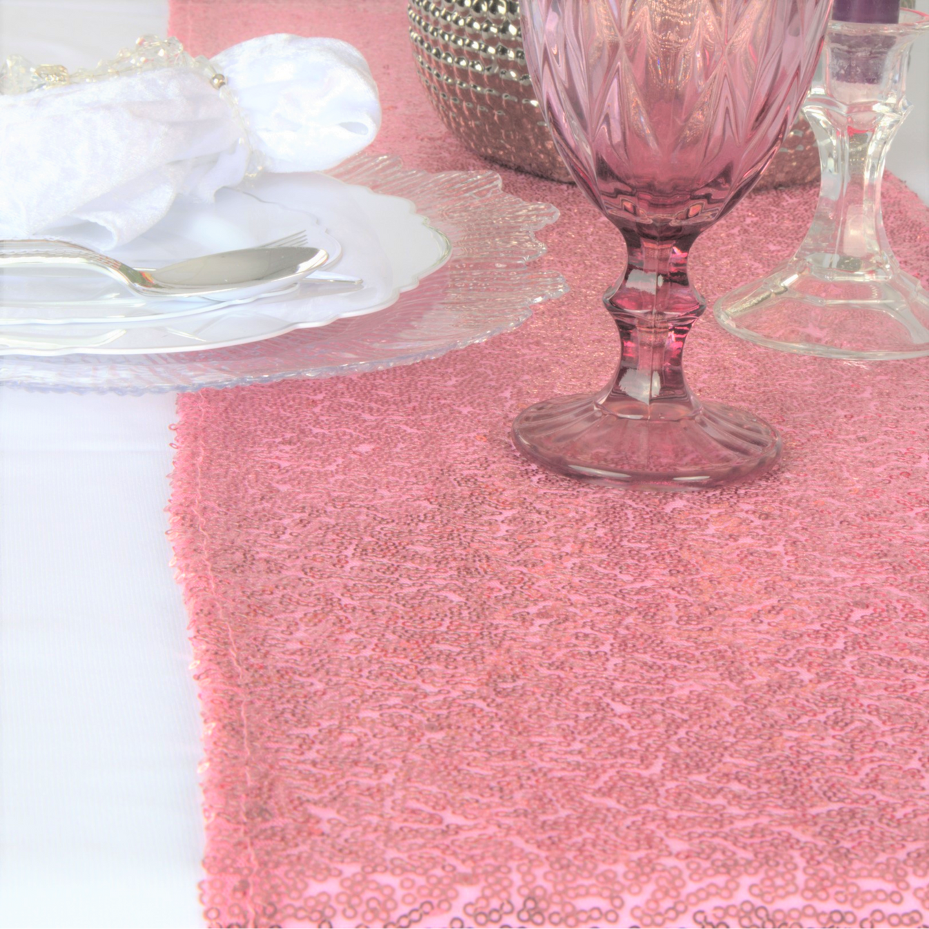 Glitz Sequin Mesh Net Table Runner 12"x108" - Pink - CV Linens