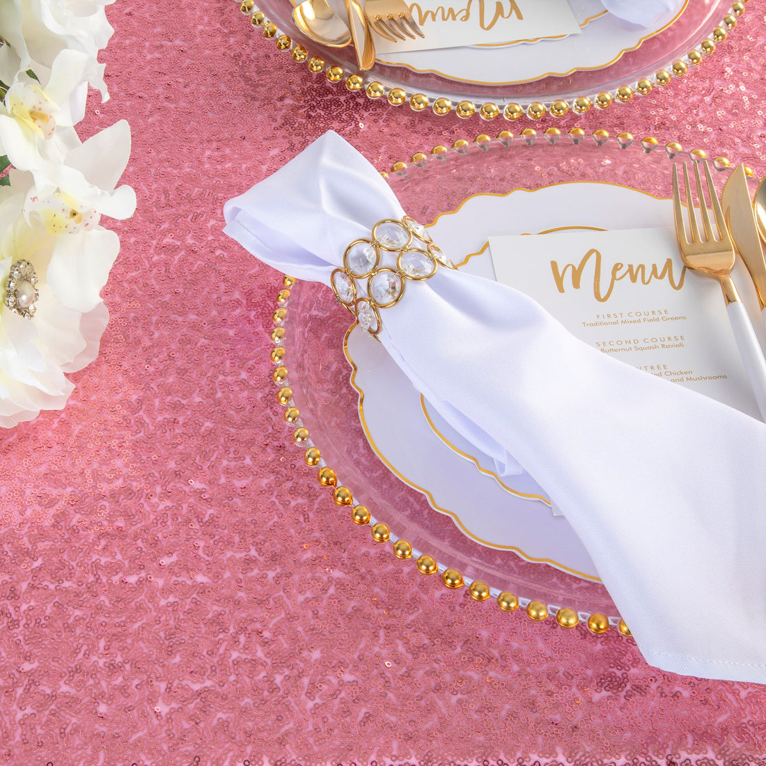 Glitz Sequin Mesh Net Tablecloth 90"x156" Rectangular - Pink - CV Linens™