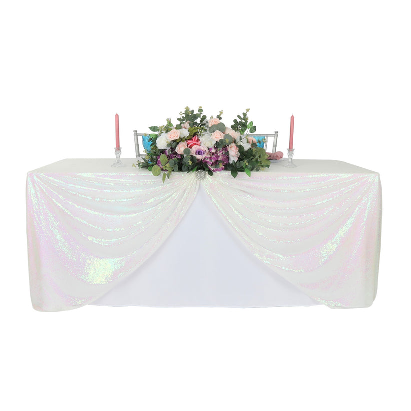 Glitz Sequin Mesh Net Tablecloth 90"x132" Rectangular - Iridescent Whi ...