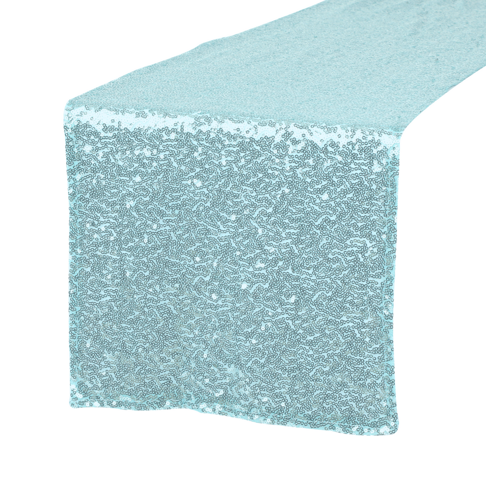 Glitz Sequin Mesh Net Table Runner 12"x108" - Baby Blue - CV Linens