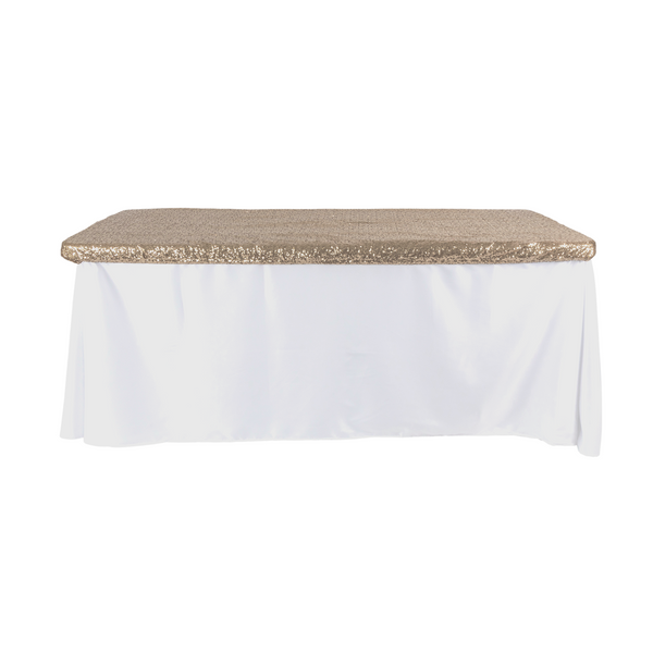 Glitz Sequin Table Topper/Cap 6 FT Rectangular - Champagne– CV Linens