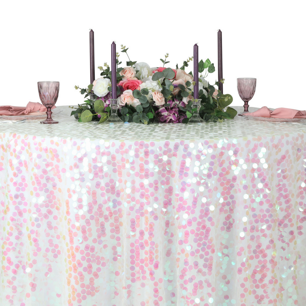 Large Payette Sequin Round 120" Tablecloth - Iridescent Pink - CV Linens™