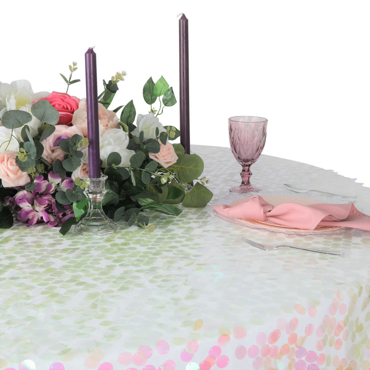 Large Payette Sequin Round 120" Tablecloth - Iridescent Pink– CV Linens