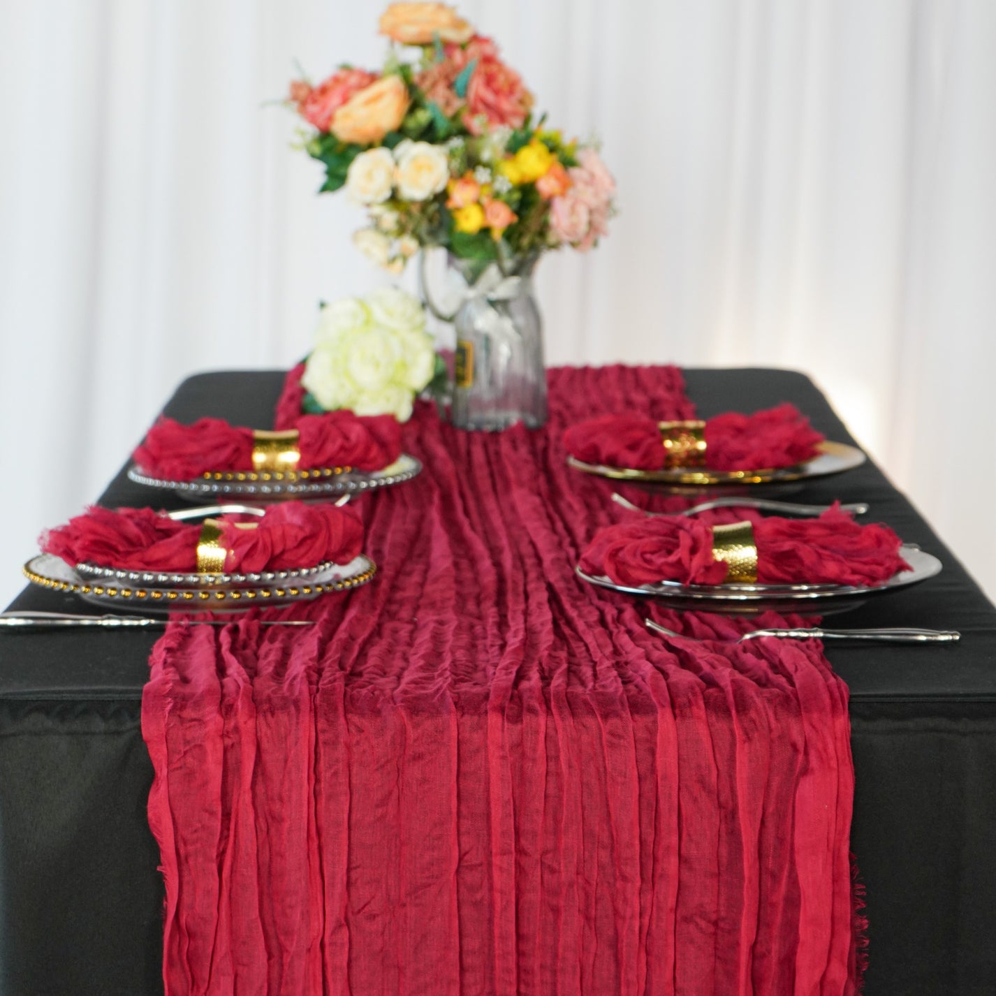 Premium Cheesecloth Table Runner 16FT x 25" - Burgundy - CV Linens™
