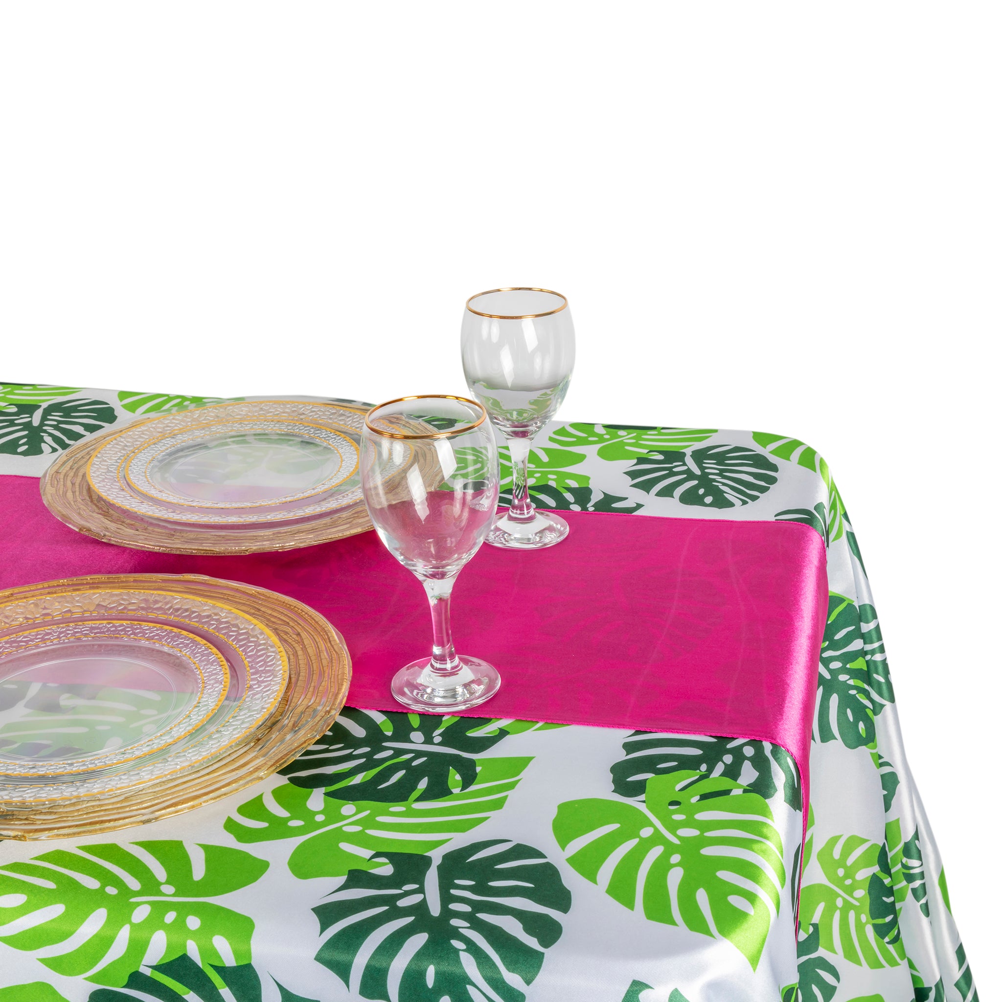 90"x156" Rectangular Satin Tablecloth - Tropical Palm Leaf - CV Linens
