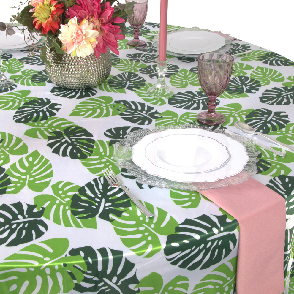 Satin 120" Round Tablecloth - Tropical Palm Leaf - CV Linens™