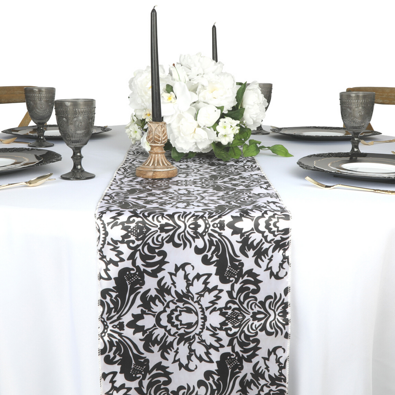 Satin Table Runner - Damask – CV Linens