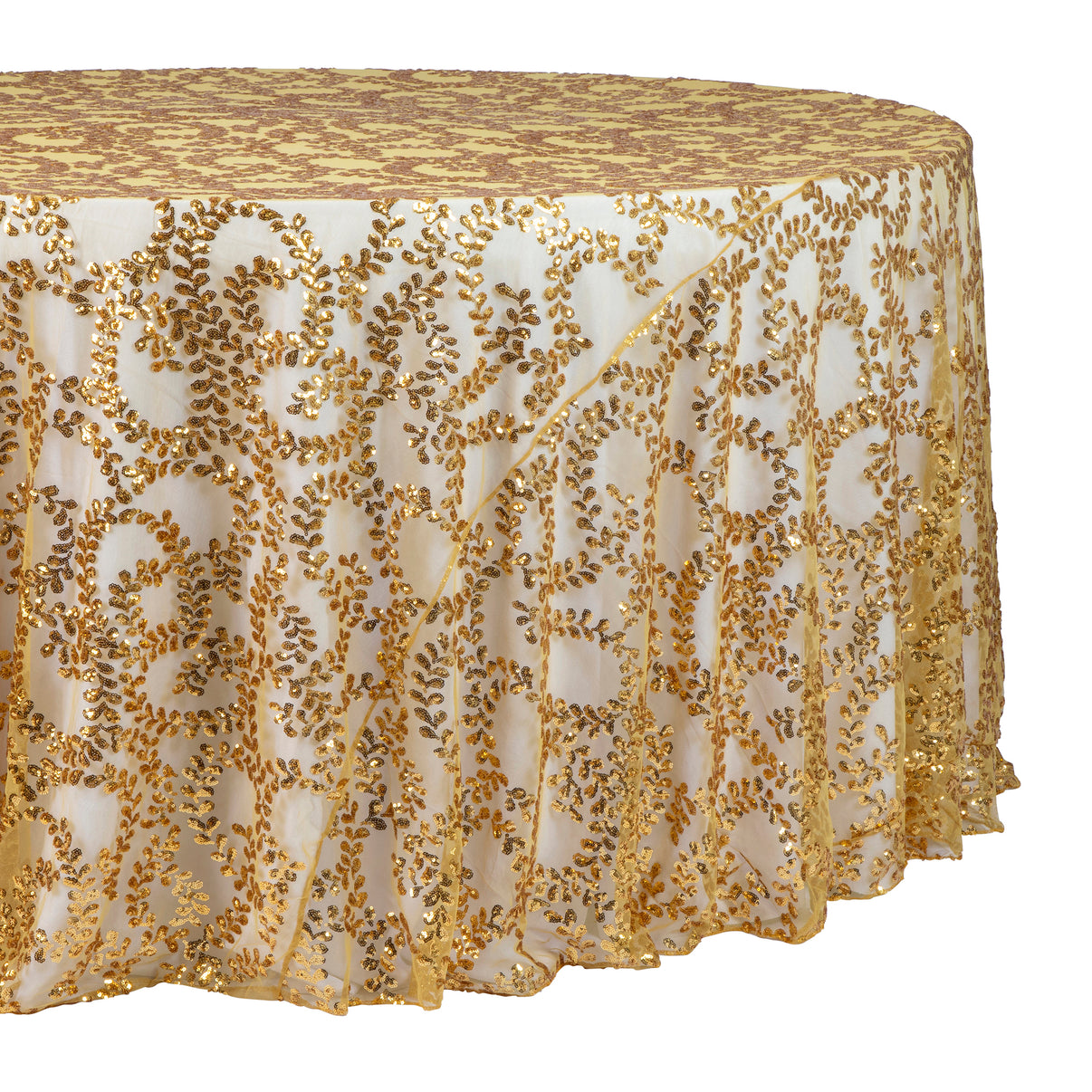 Sequin Vine Tablecloth Overlay 120" Round - Gold– CV Linens