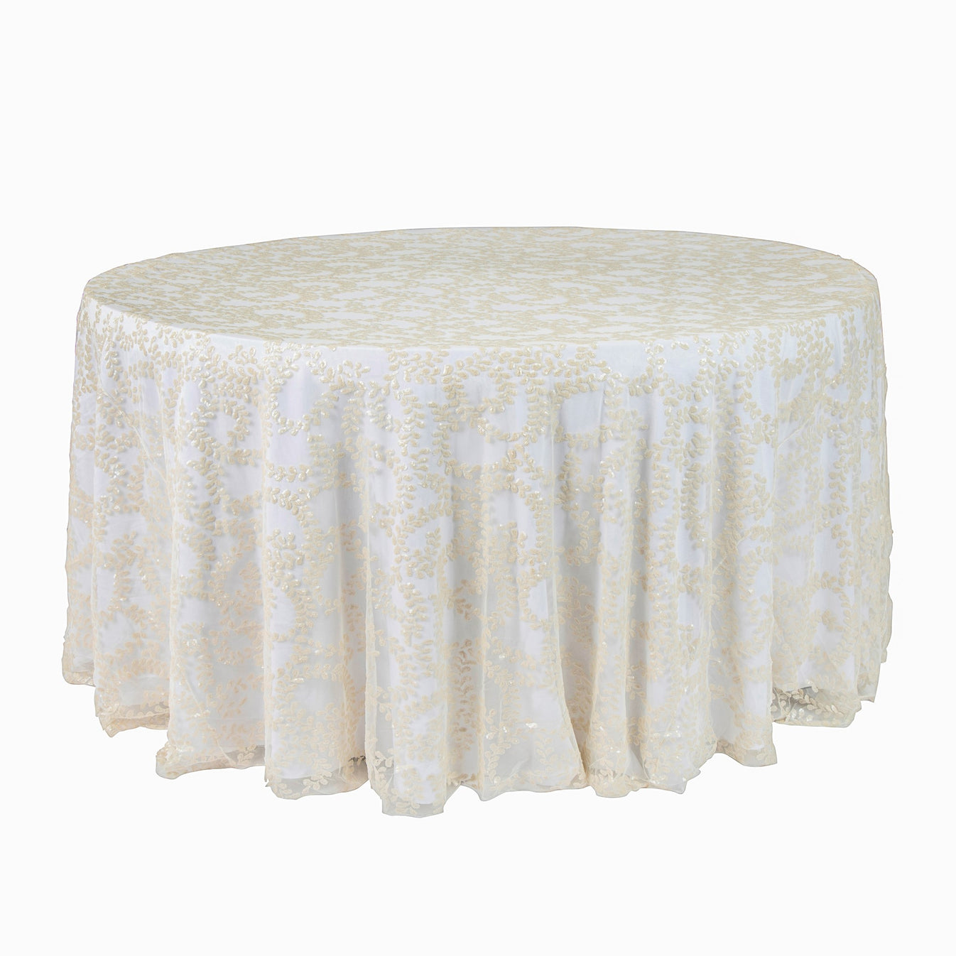 Sequin Vine Tablecloth Overlay 120" Round - Light Ivory/Off White - CV ...