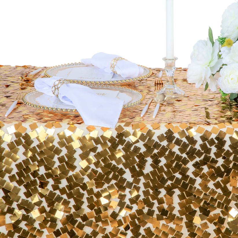 Square Payette Sequin Tablecloth 90"x156" Rectangular - Gold - CV Linens™