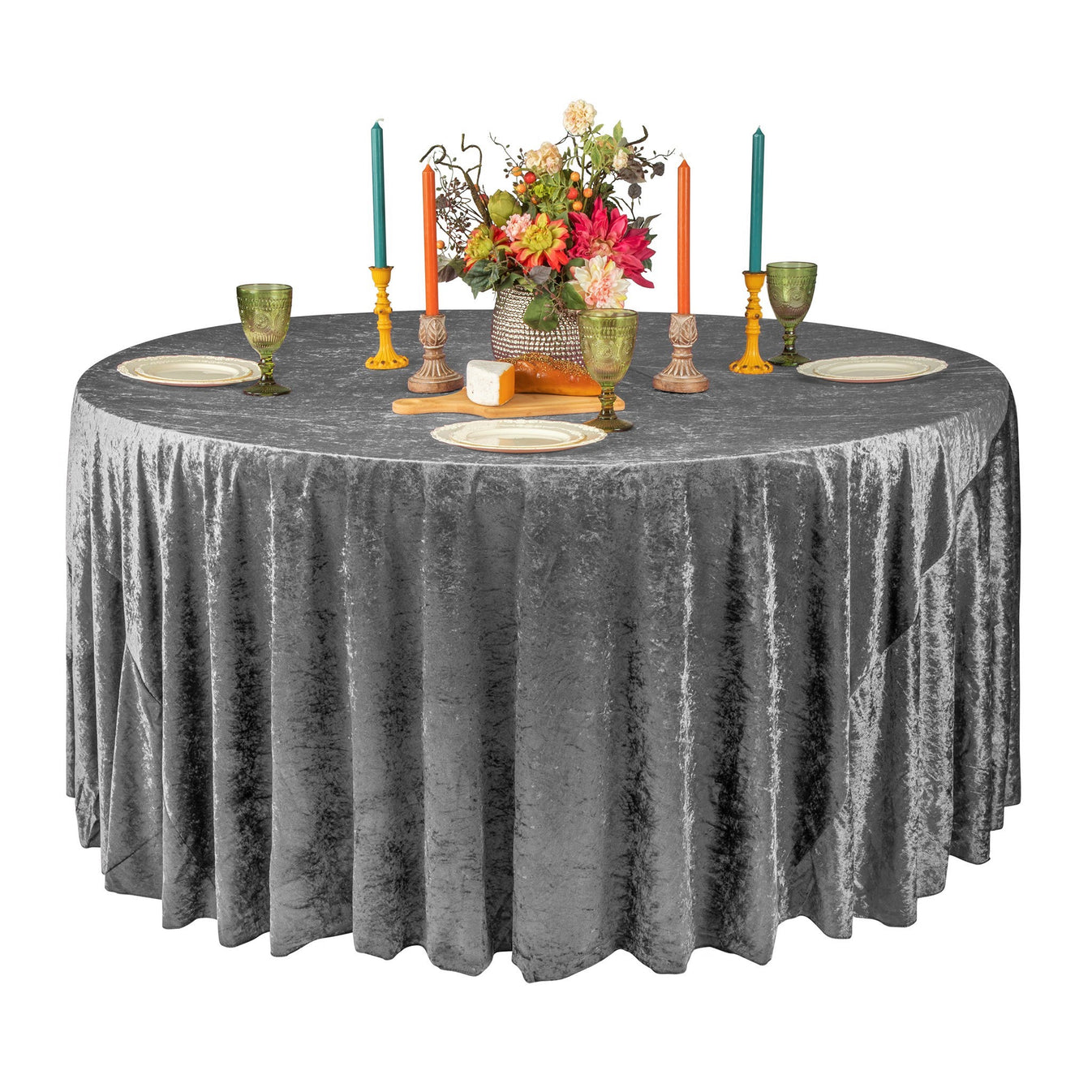 Velvet 132" Round Tablecloth - Charcoal - CV Linens™