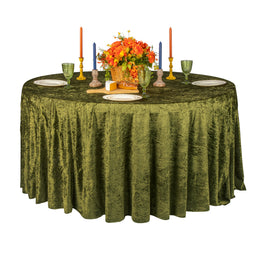 Velvet 132" Round Tablecloth - Olive Green - CV Linens™